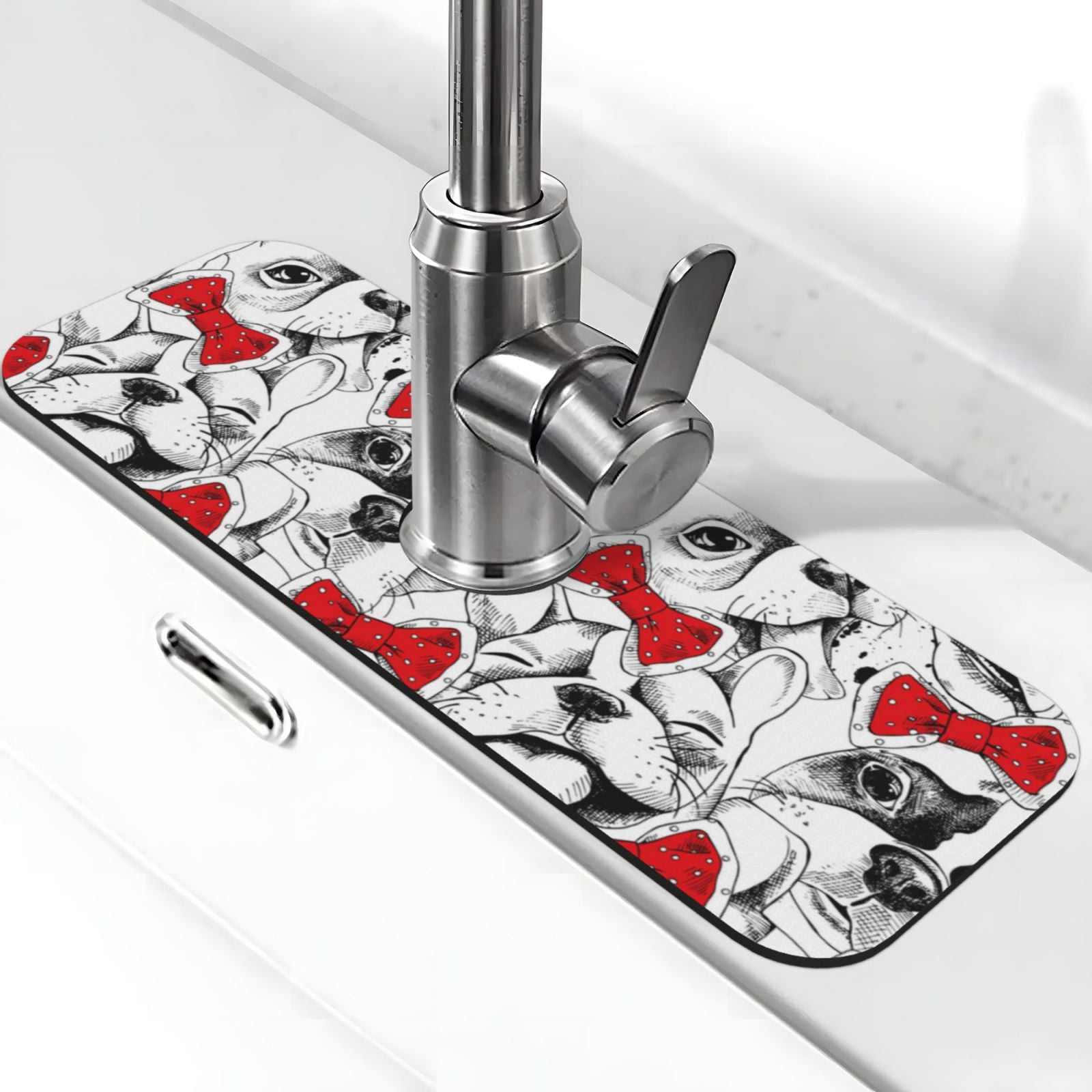 Faucet Mat for Kitchen Sink - Cut French Bulldog Red Bow Tie Fast ...