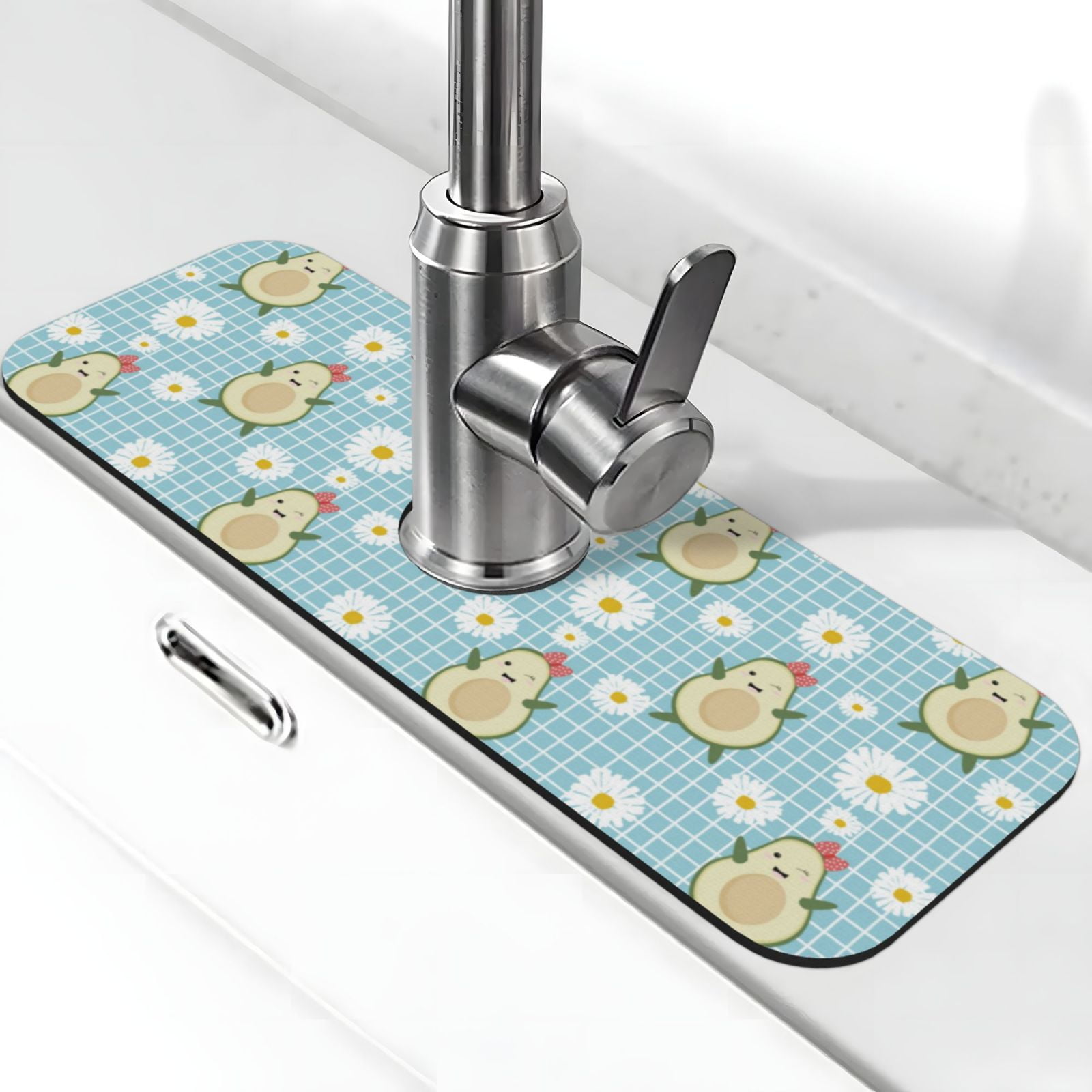 Faucet Mat for Kitchen Sink - Cute Avocado Daisy Fast Drying Absorbent ...