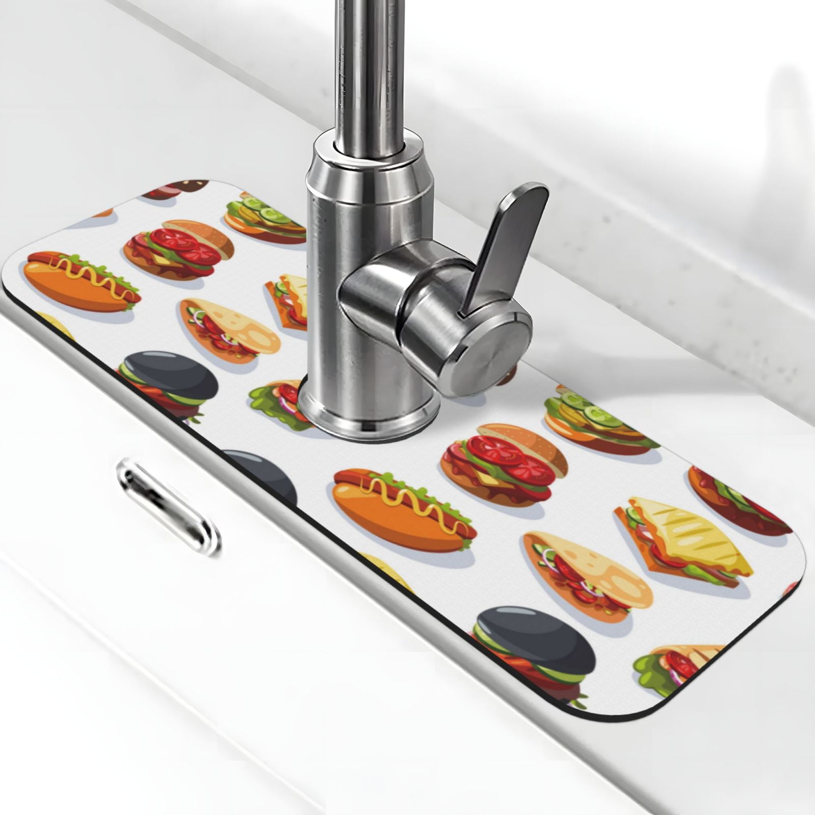 Faucet Mat for Kitchen Sink - Cute Cheese Hamburger Chicken roll ...