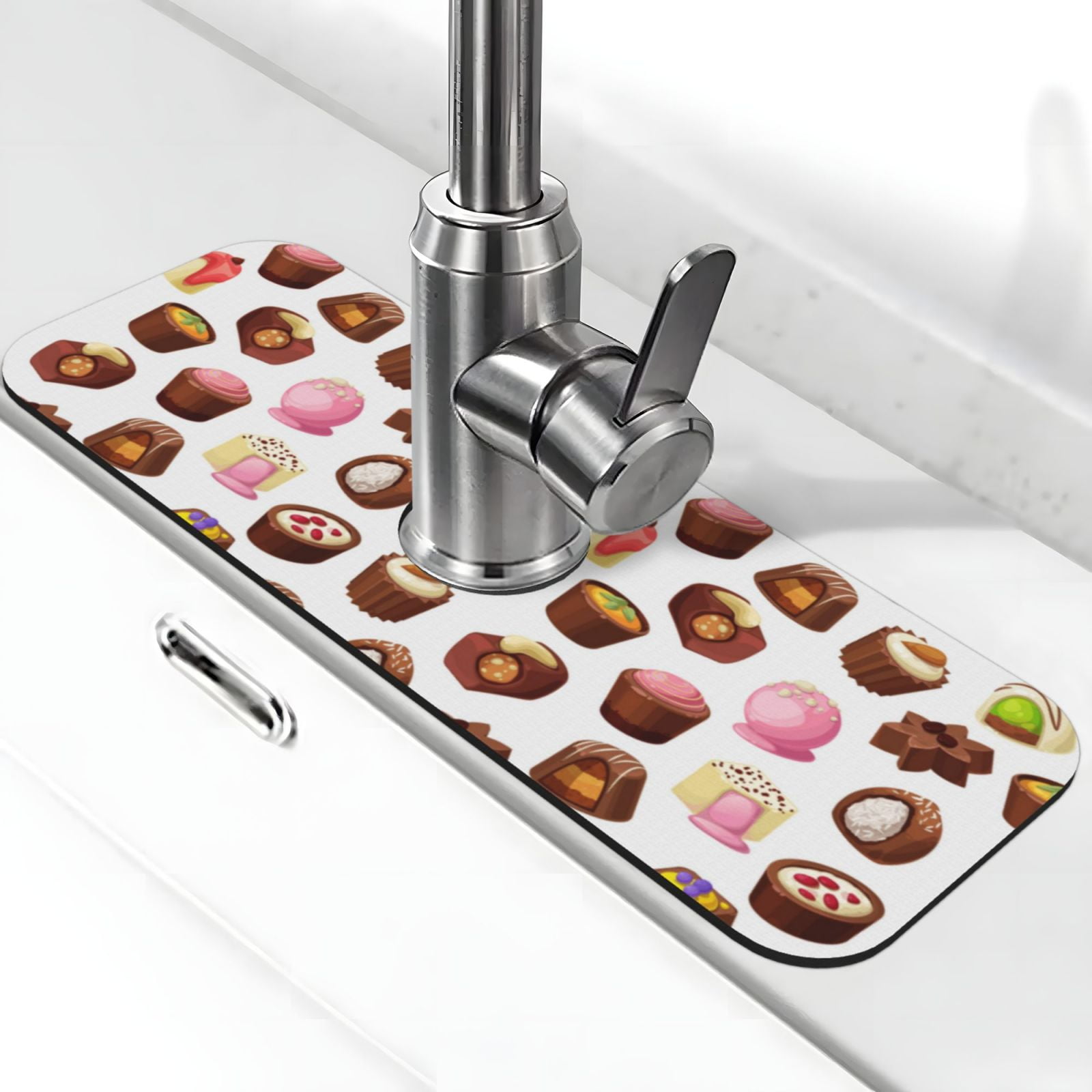 Faucet Mat for Kitchen Sink - Cute Chocolate Print Fast Drying ...