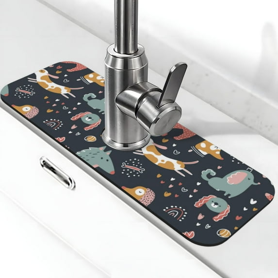 Faucet Mat for Kitchen Sink - Cute Dog cartoon Puppy Fast Drying ...