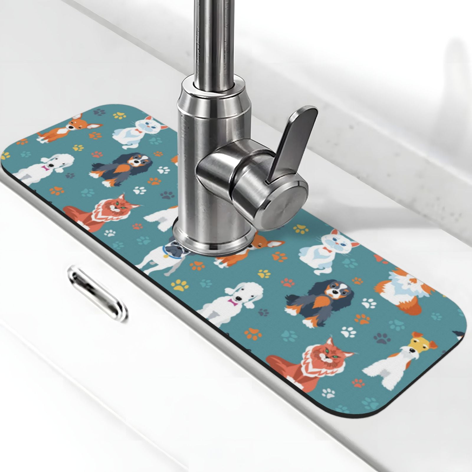 Faucet Mat for Kitchen Sink - Cute Dog colorful Fast Drying Absorbent ...