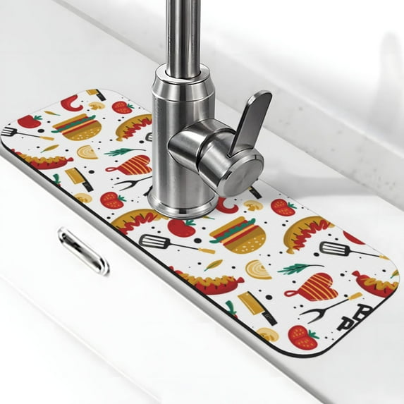 Faucet Mat for Kitchen Sink - Cute Food Mushroom Chili Tomatoes Fast ...