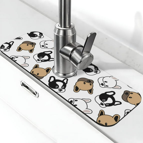 Faucet Mat for Kitchen Sink - Cute French Bulldog Fast Drying Absorbent ...