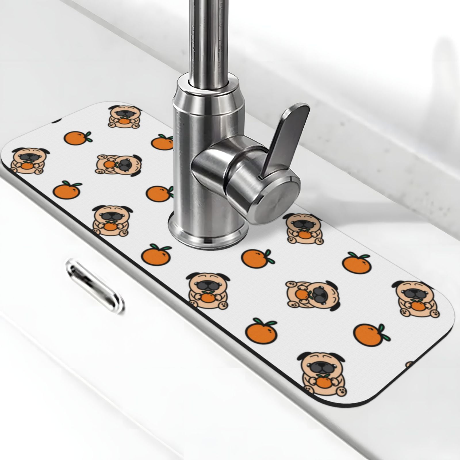 Faucet Mat for Kitchen Sink, Cute French Bulldog Orange Cute Absorbent ...