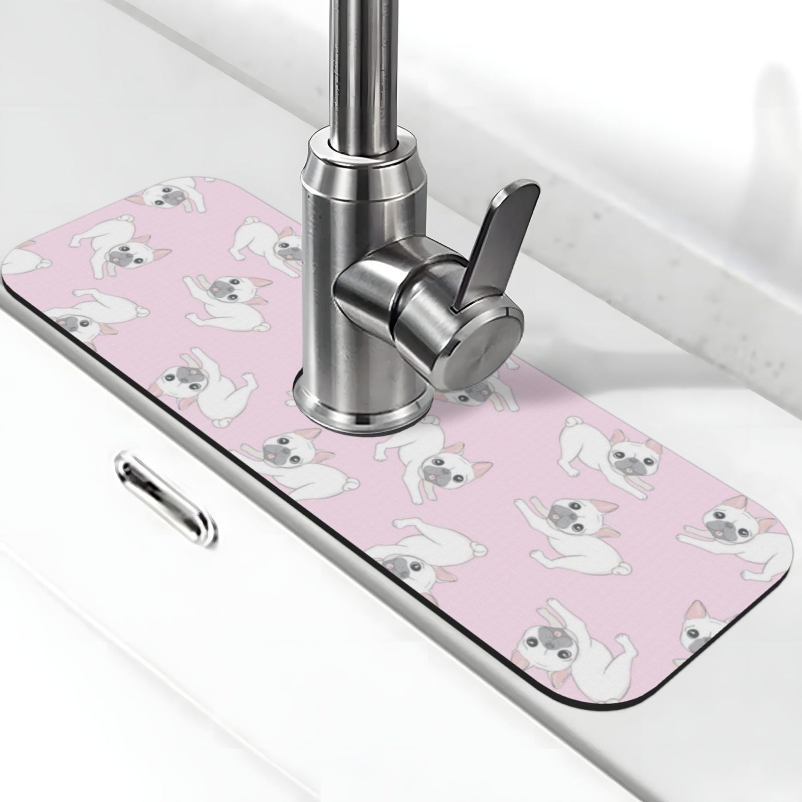 Faucet Mat for Kitchen Sink - Cute French Bulldog Pink_B Fast Drying ...