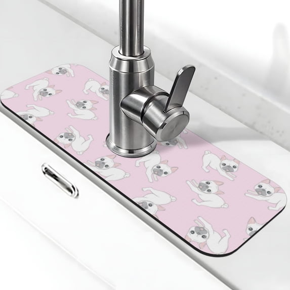 Faucet Mat for Kitchen Sink - Cute French Bulldog Pink_B Fast Drying ...