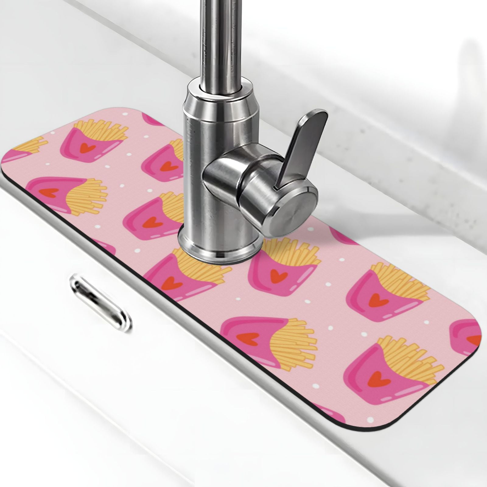 Faucet Mat for Kitchen Sink - Cute Fries Red Love Fast Drying Absorbent ...