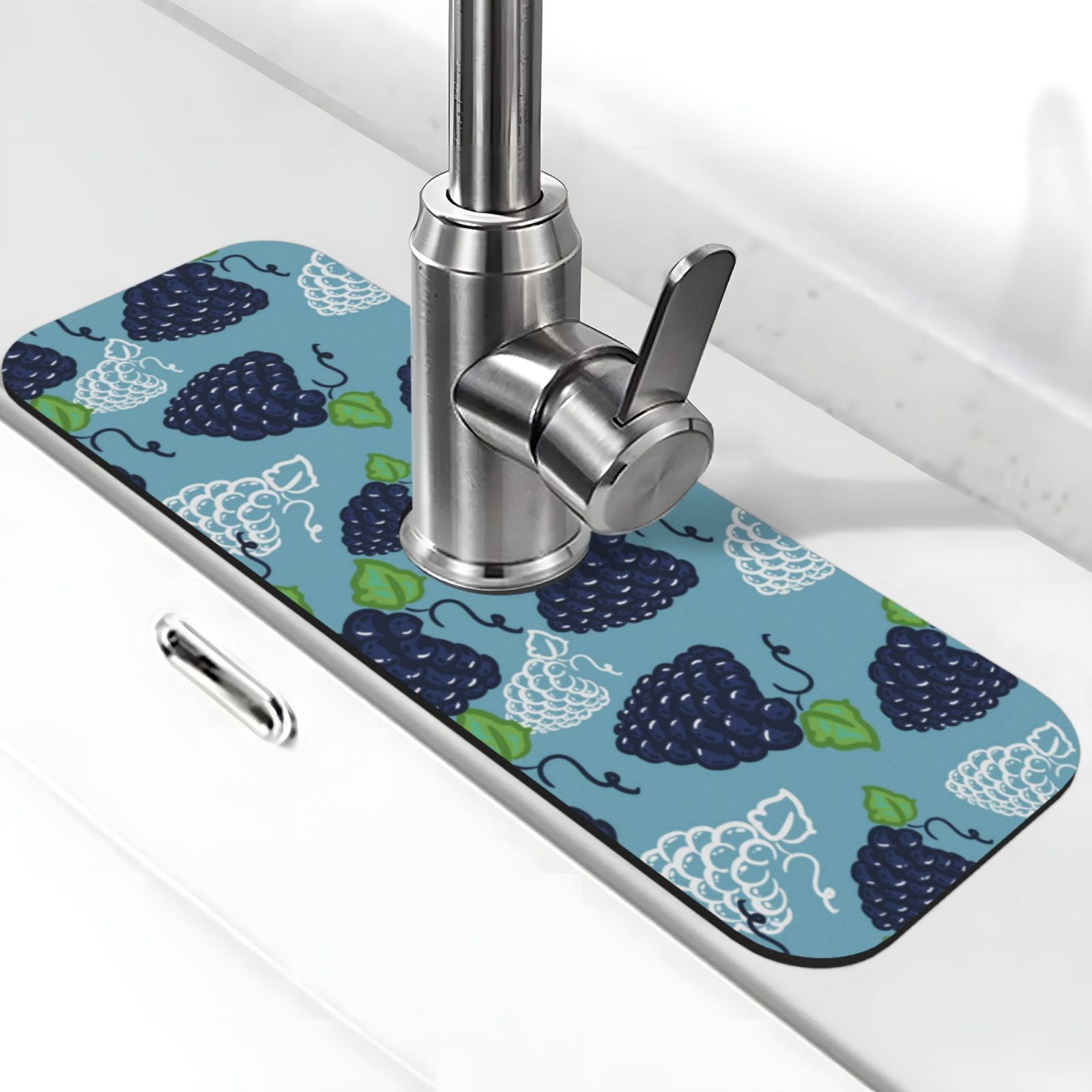 Faucet Mat for Kitchen Sink - Cute Grape Blue Absorbent Fast Drying ...