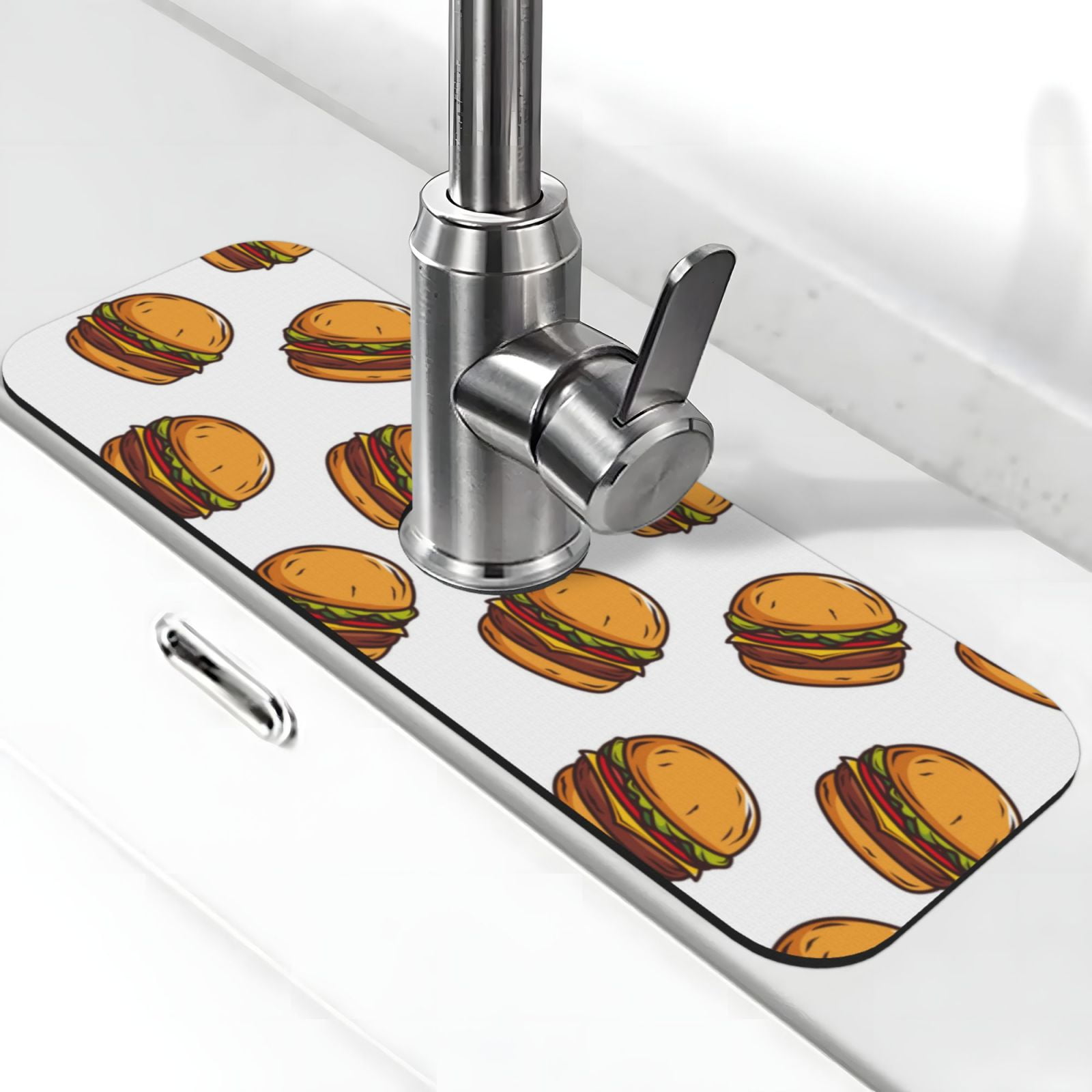 Faucet Mat for Kitchen Sink, Cute Hamburger Cute Absorbent Fast Drying ...