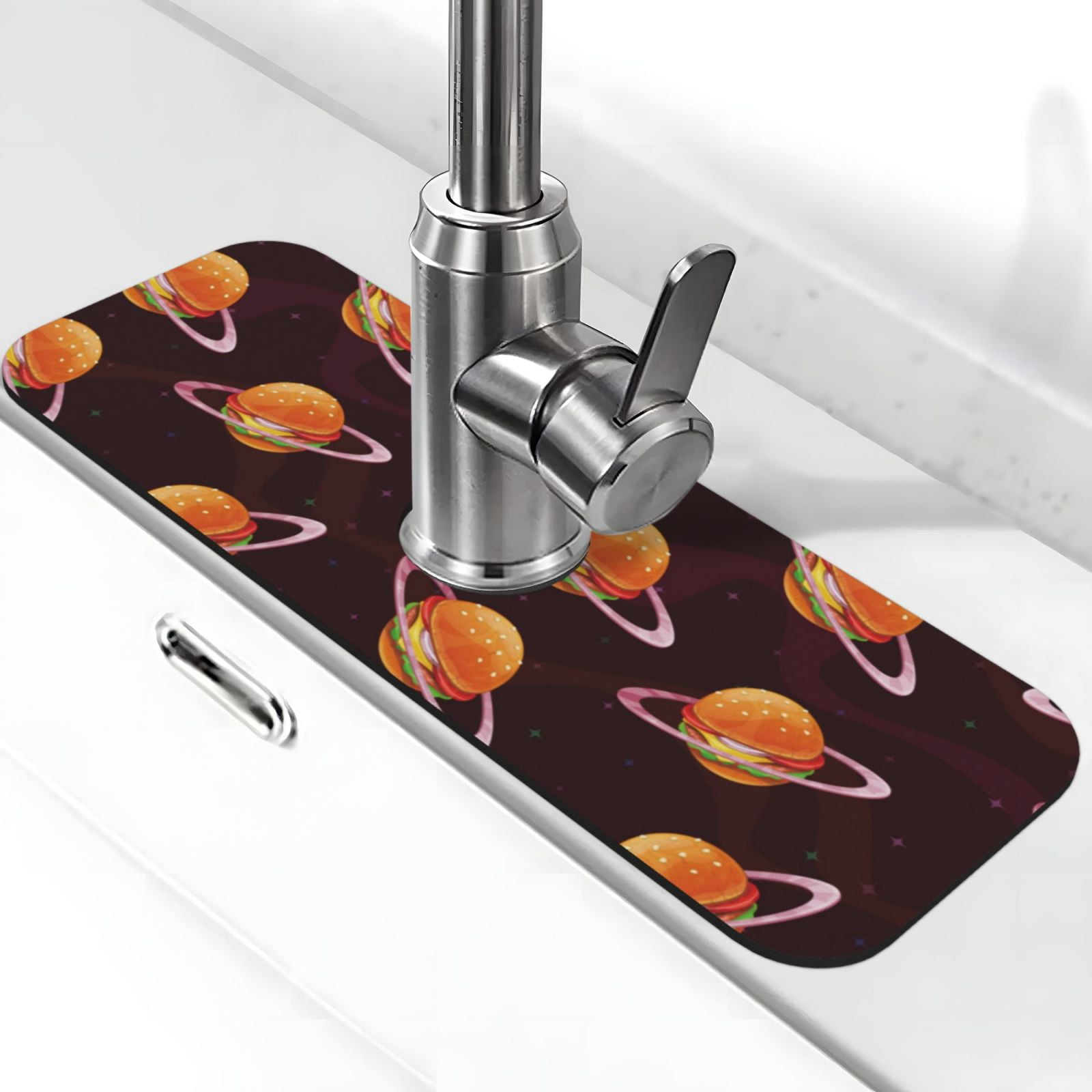 Faucet Mat for Kitchen Sink - Cute Hamburger Burger Planet Fast Drying ...