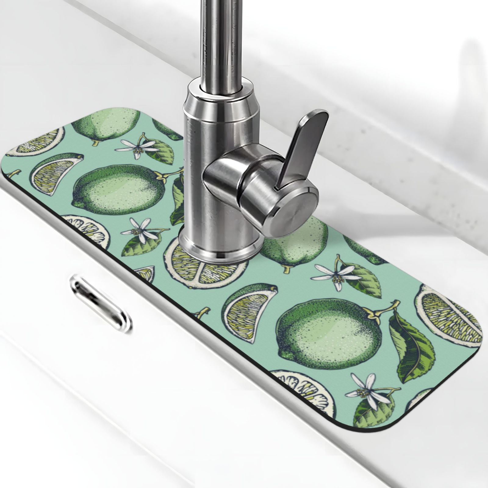 Faucet Mat for Kitchen Sink - Cute Limes Leaves Flower Fast Drying ...