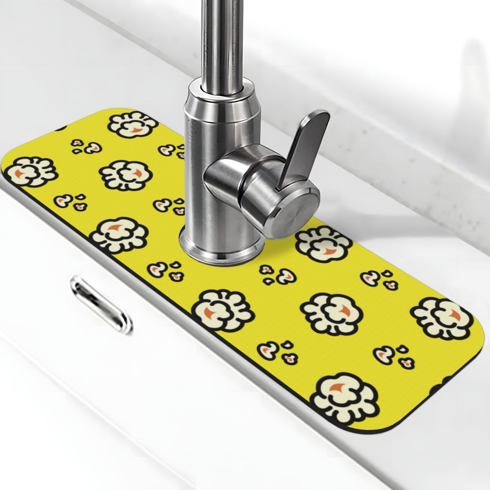 Faucet Mat for Kitchen Sink - Cute Popcorn Yellow Fast Drying Absorbent ...