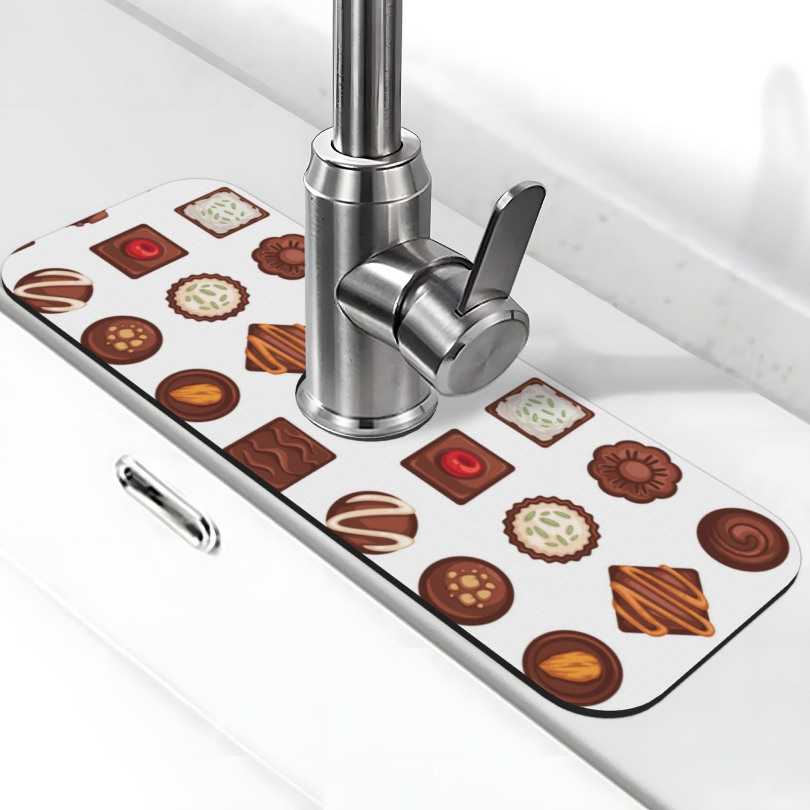 Faucet Mat for Kitchen Sink - Delicate Chocolate Print Fast Drying ...