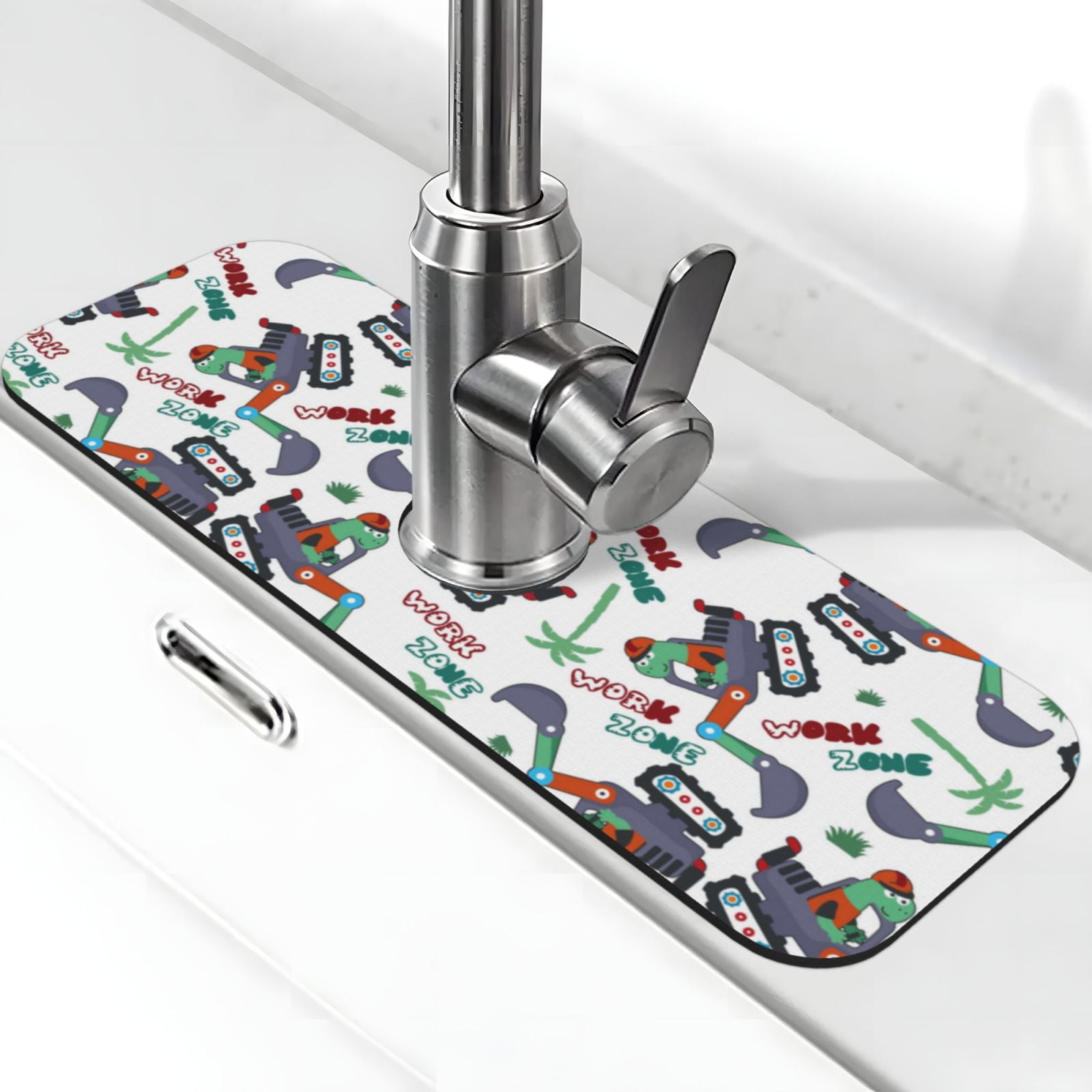 Faucet Mat for Kitchen Sink - Dinosaur on Excavator2 Fast Drying ...
