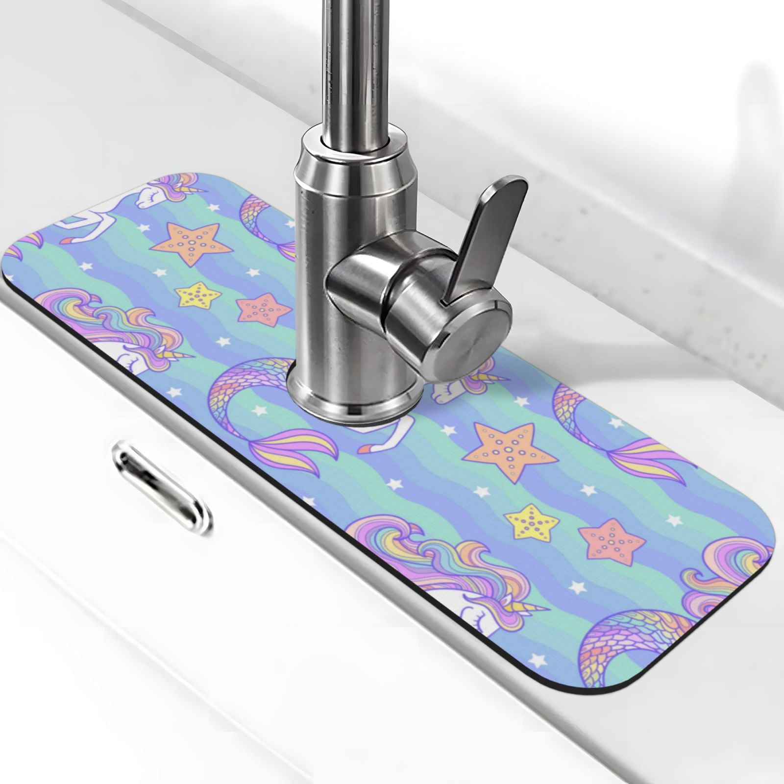 Faucet Mat for Kitchen Sink - Dreamy Colorful Fishtail Horse Absorbent ...