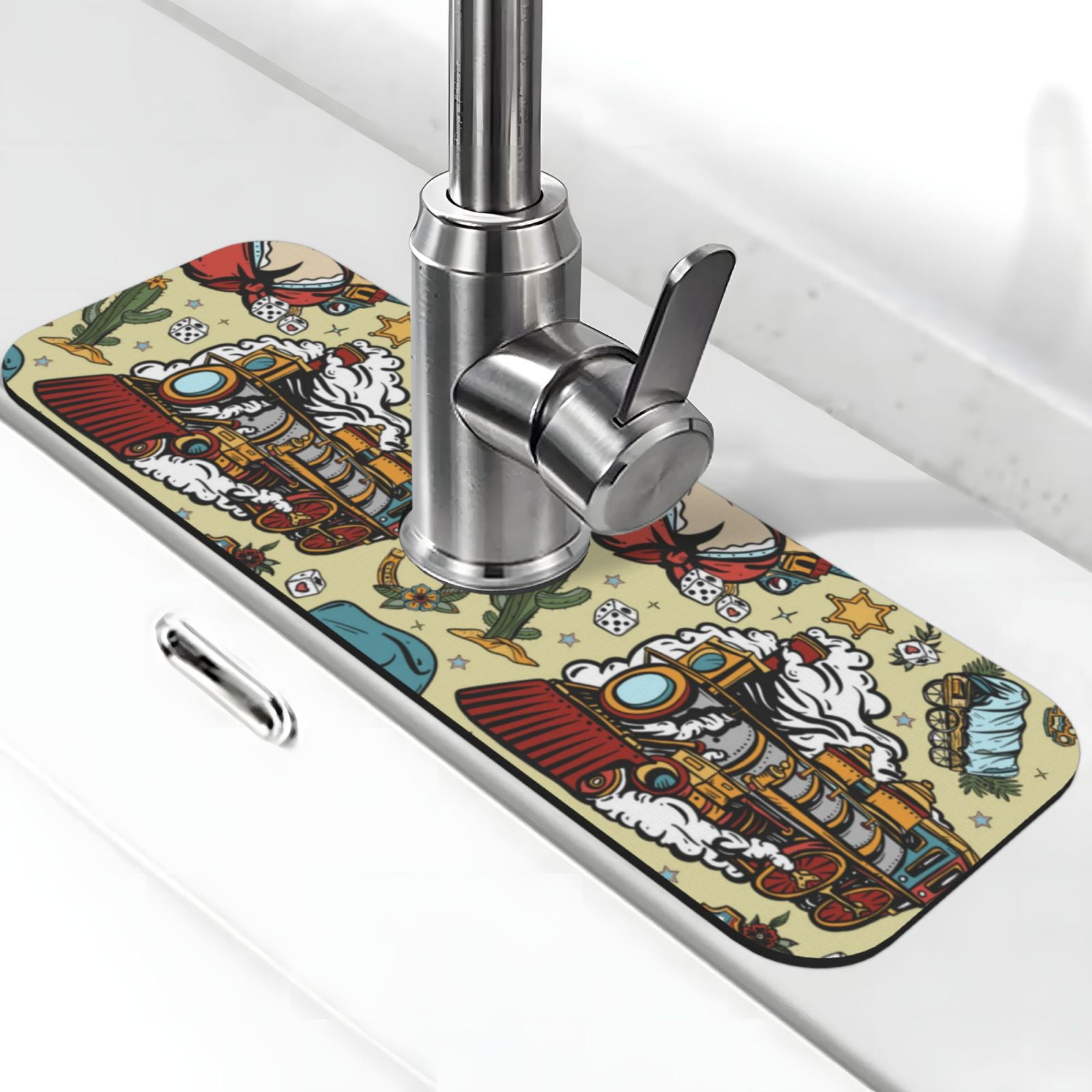 Faucet Mat for Kitchen Sink - Exotic Train Pattern Fast Drying ...