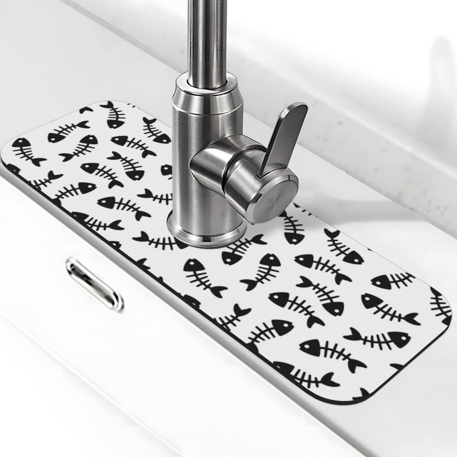 Faucet Mat for Kitchen Sink - Fish Bone Absorbent Fast Drying Kitchen ...