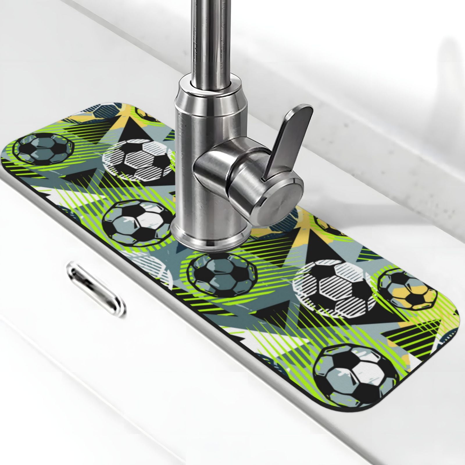 Faucet Mat for Kitchen Sink - Football Doodle Fast Drying Absorbent ...