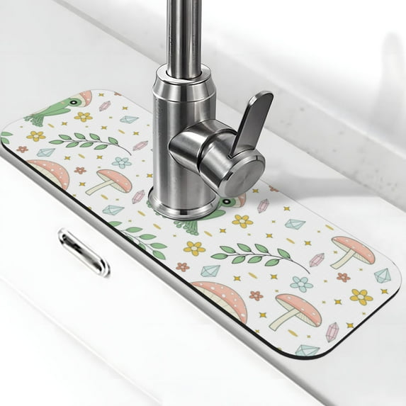 Faucet Mat for Kitchen Sink - Frog and Mushrooms Fast Drying Absorbent ...