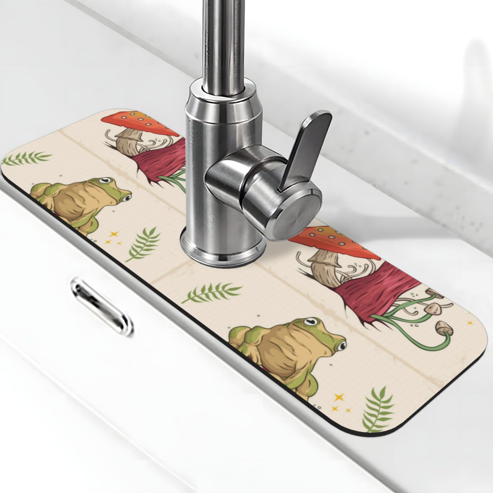 Faucet Mat for Kitchen Sink - Frog Sitting On Mushroom Fast Drying ...