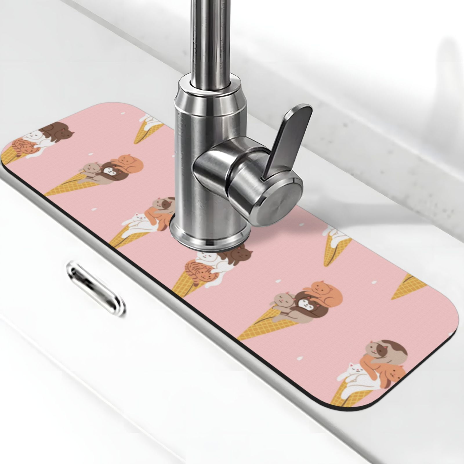 Faucet Mat for Kitchen Sink - Funny Cartoon Cat Cone Absorbent Fast ...