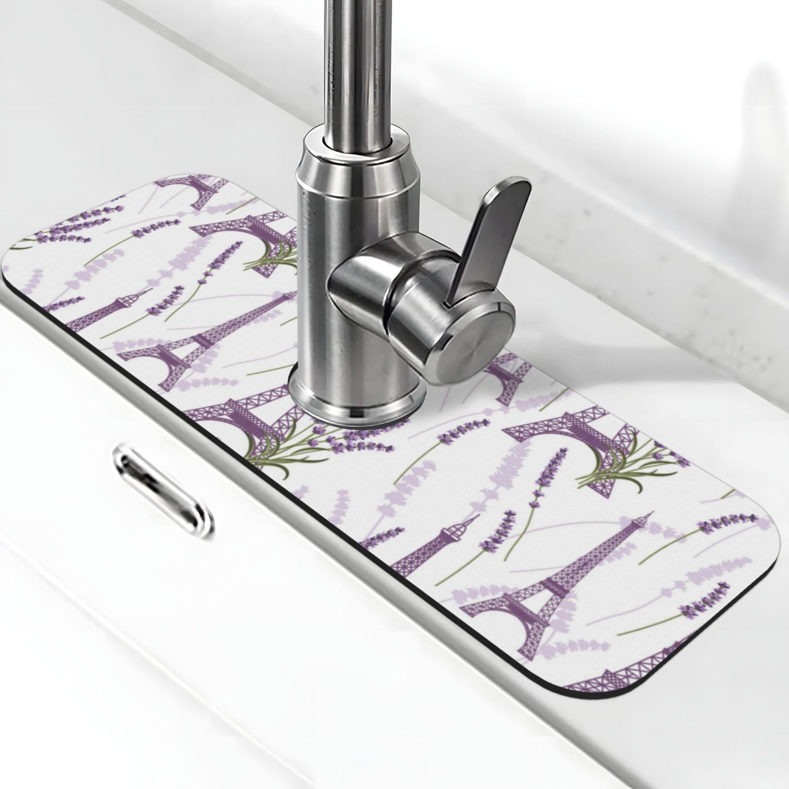 Faucet Mat for Kitchen Sink - Funny Lavender Flowers Fast Drying ...