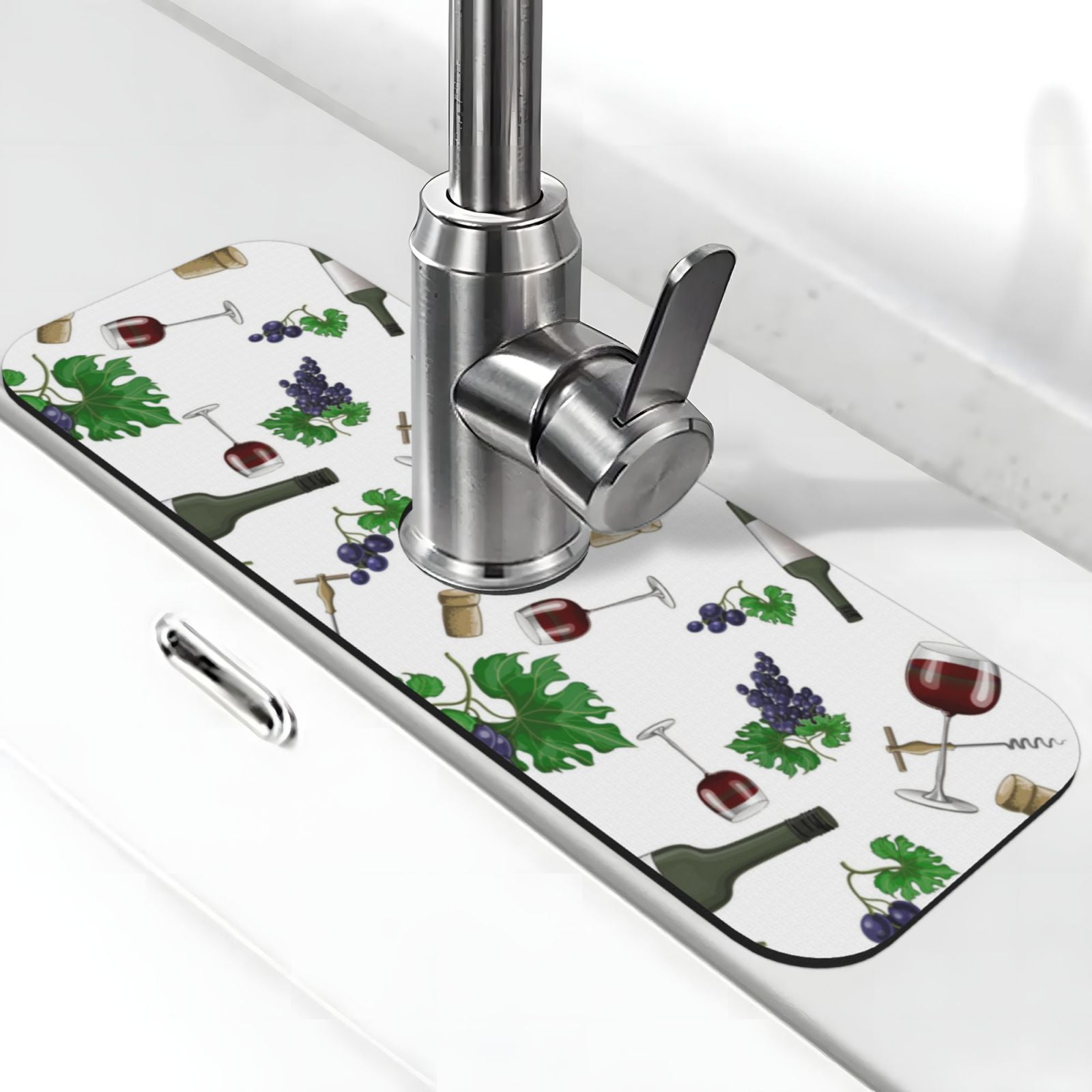 Faucet Mat for Kitchen Sink - Grape wine bottle Fast Drying Absorbent ...