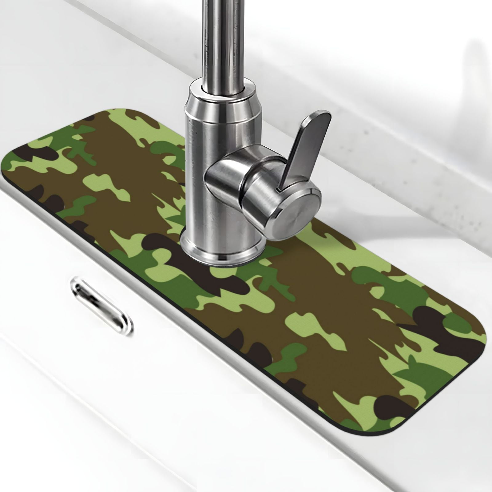 Faucet Mat for Kitchen Sink, Green Camouflage Cute Absorbent Fast ...