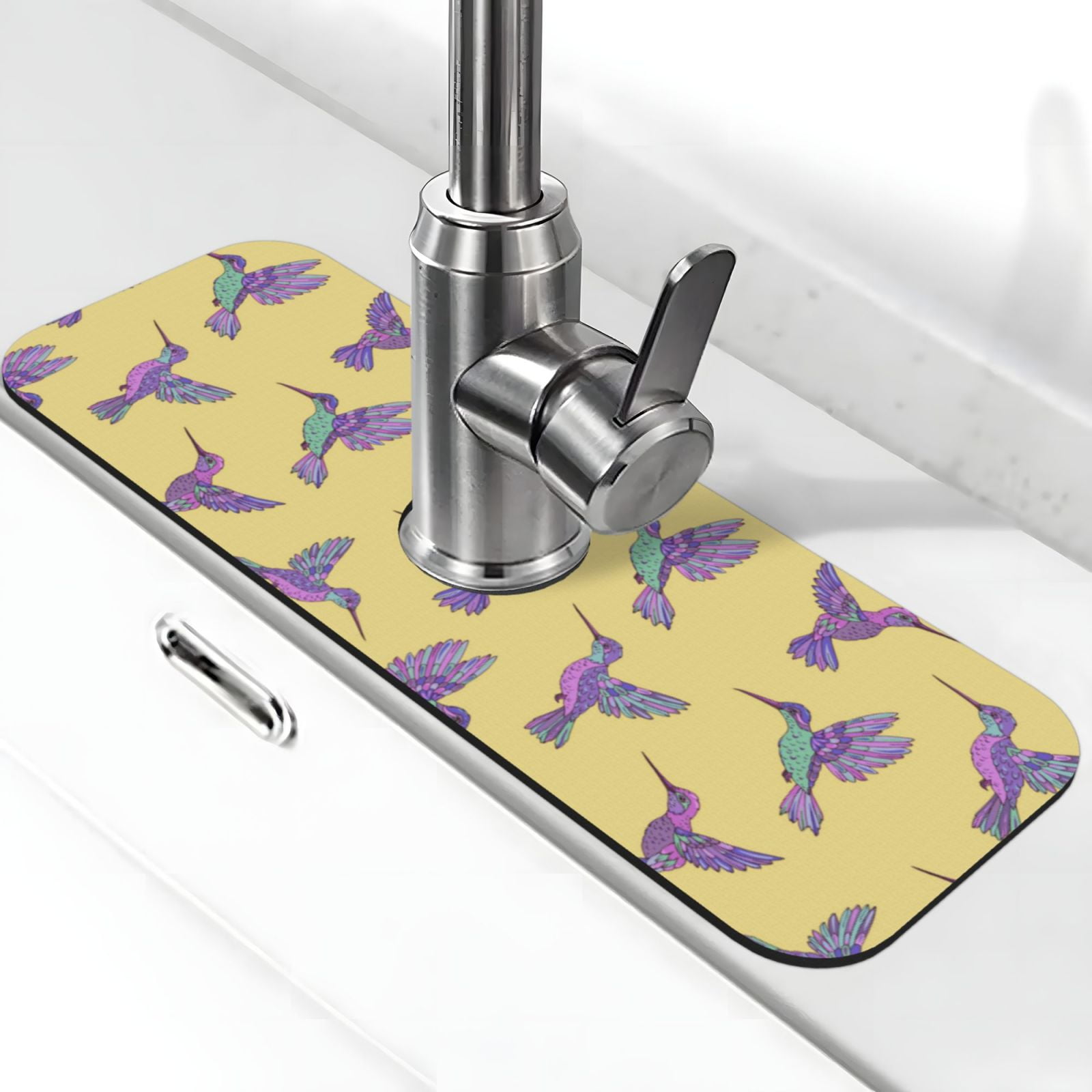 Faucet Mat for Kitchen Sink - Green Purple Hummingbird Fast Drying ...