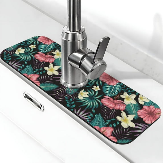 Faucet Mat for Kitchen Sink - Green Tropical Leaves Fast Drying ...