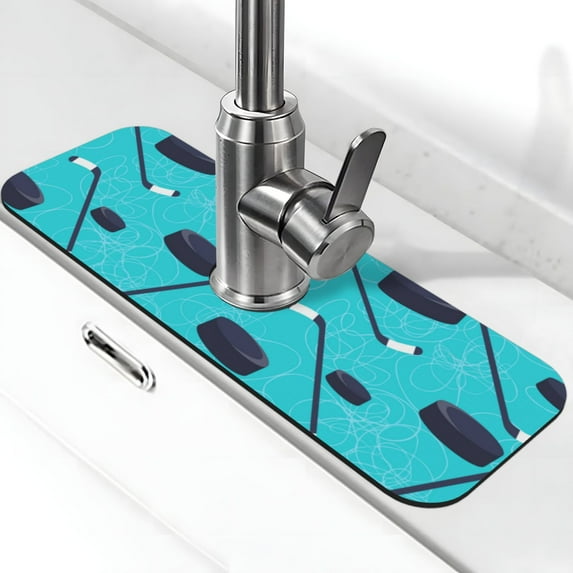Faucet Mat for Kitchen Sink - Hockey stick blue cute Fast Drying ...