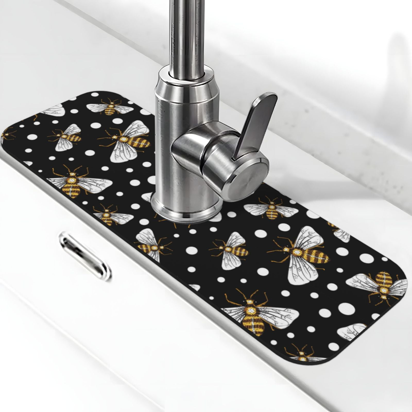 Faucet Mat for Kitchen Sink - Honey Bees at Night Fast Drying Absorbent ...