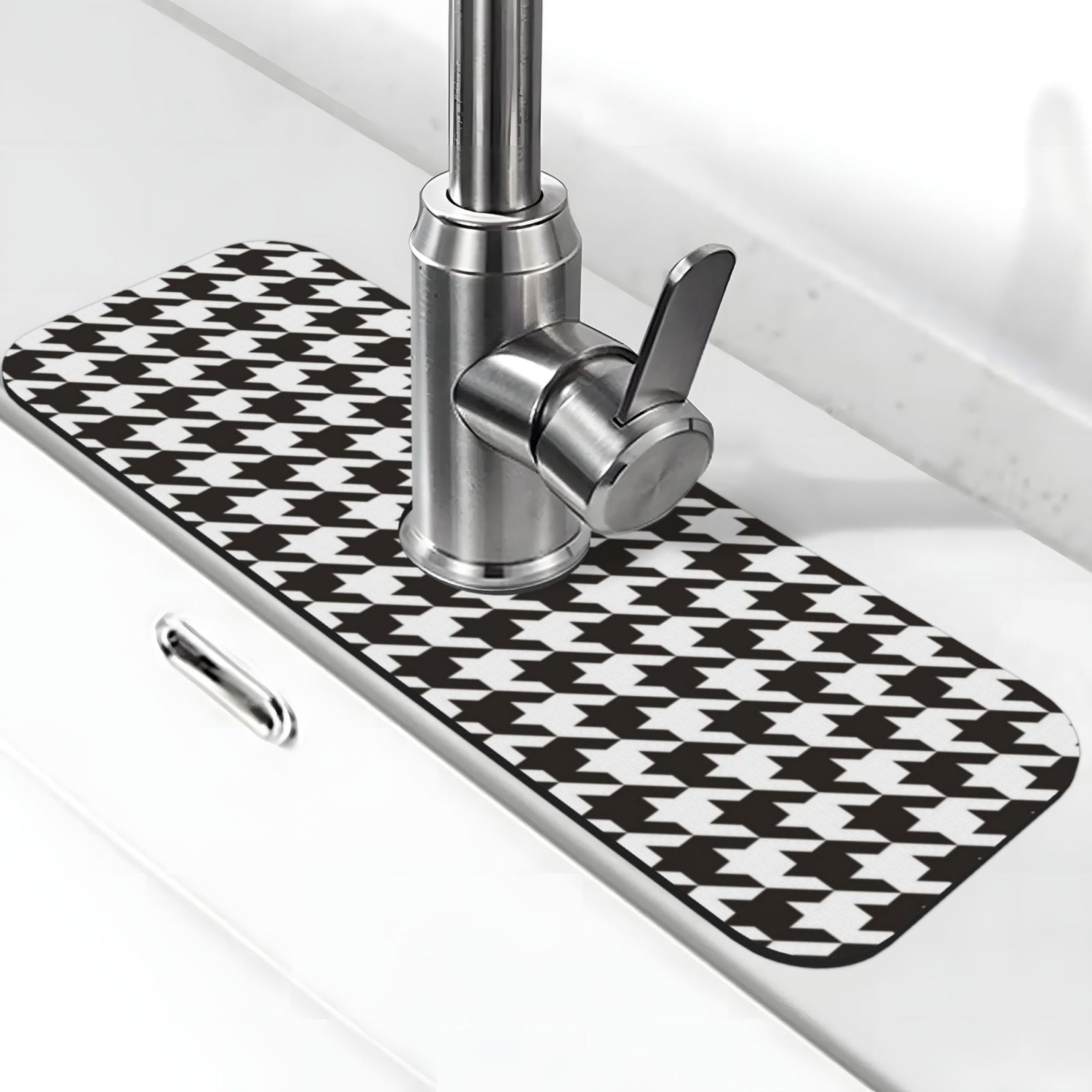 Faucet Mat for Kitchen Sink - Houndstooth Black And White Fast Drying ...