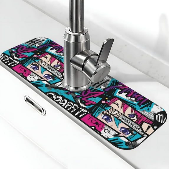 Faucet Mat for Kitchen Sink - Kawaii Cartoon Eyes Fast Drying Absorbent ...
