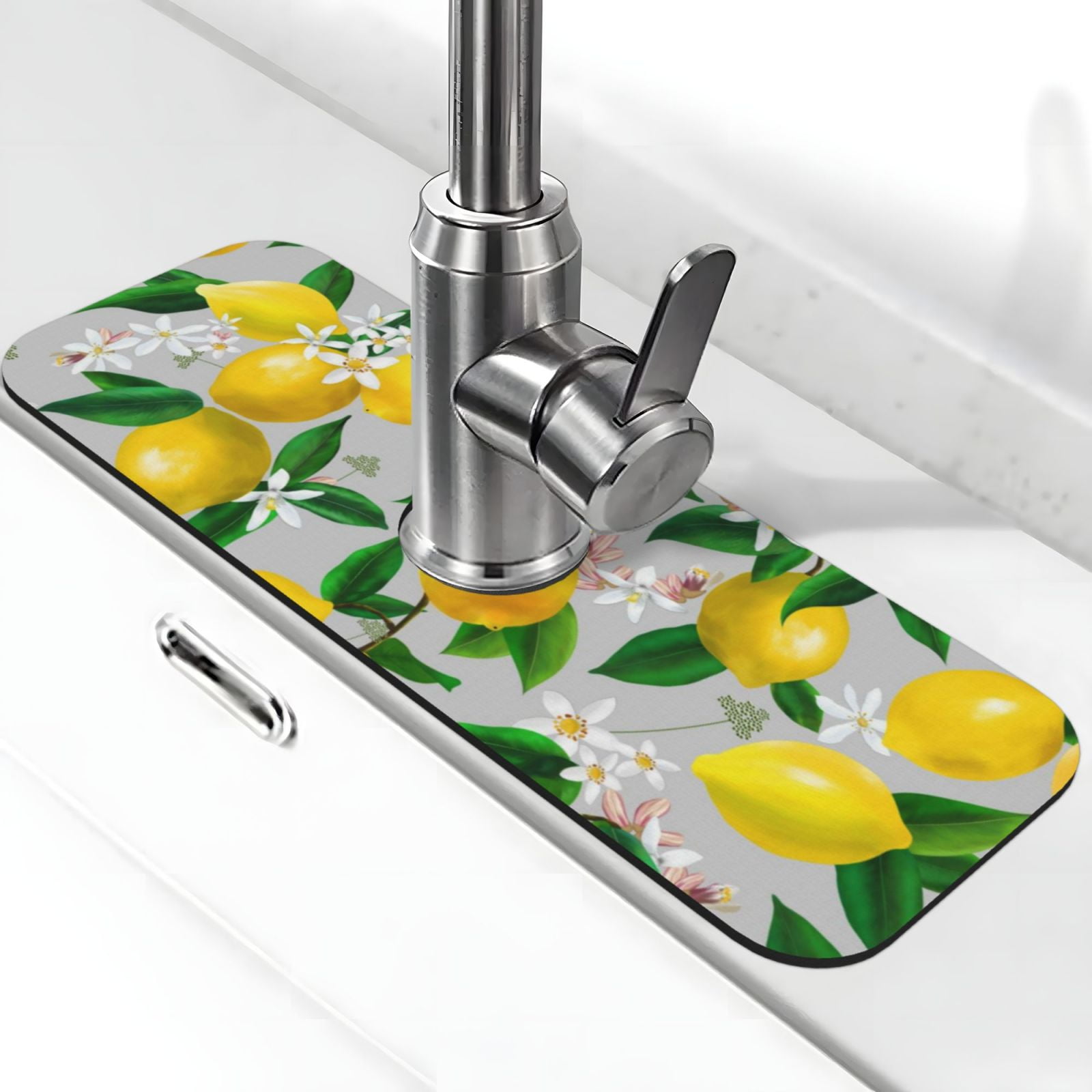 Faucet Mat for Kitchen Sink - Lemon Oil Painting Effect Absorbent Fast ...
