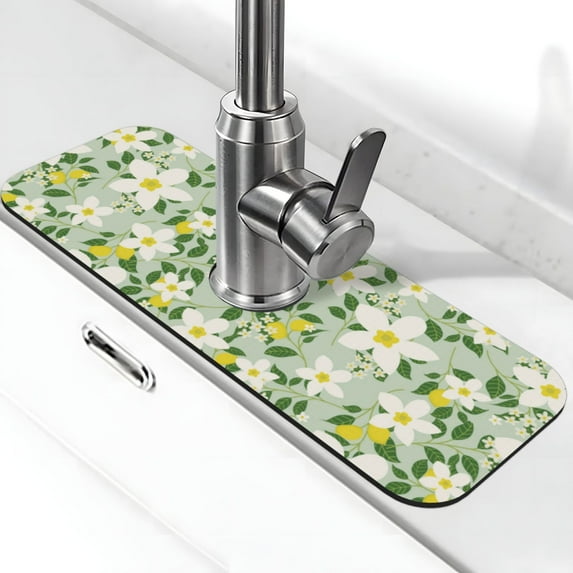 Faucet Mat for Kitchen Sink - Lemon floral Fast Drying Absorbent ...