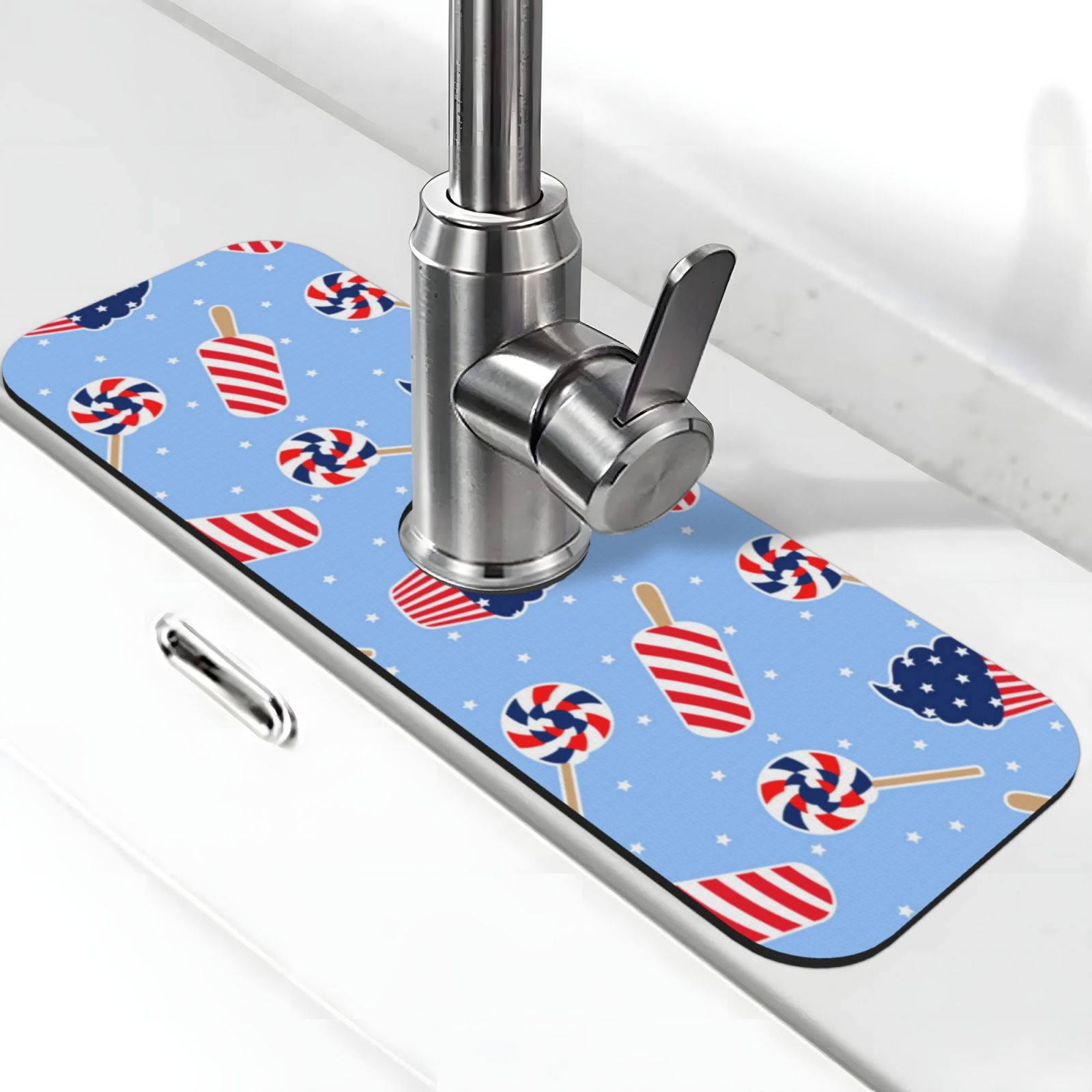 Faucet Mat for Kitchen Sink - Light Red Blue Ice Cream Print Fast ...