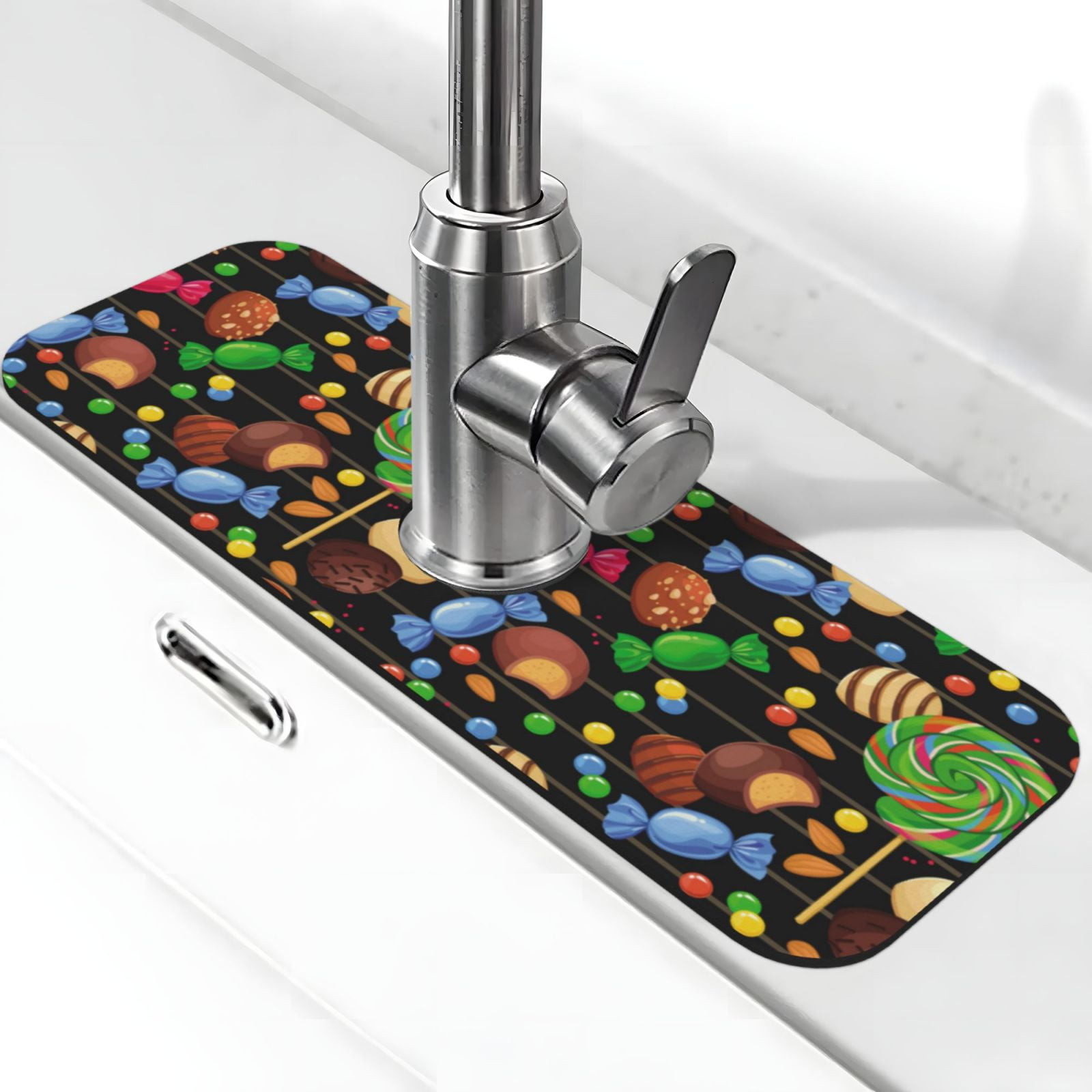 Faucet Mat for Kitchen Sink - Lollipop Candy Chocolate Bean Print ...