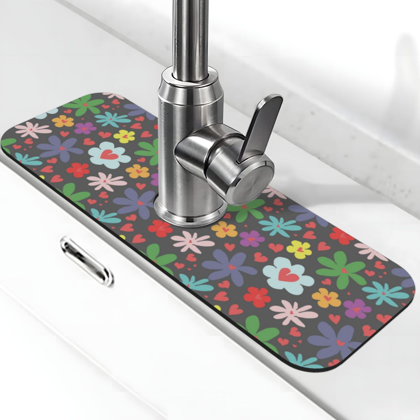 Faucet Mat for Kitchen Sink, Love Daisies Flowers Cute Absorbent Fast ...