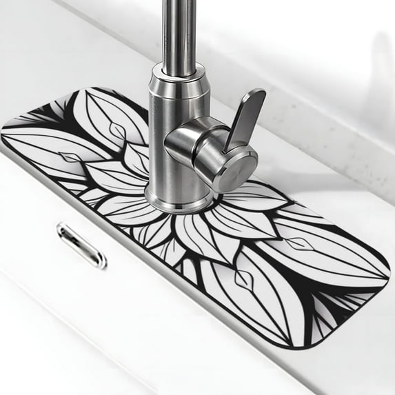 Faucet Mat for Kitchen Sink - Mandala Floral Line Art Fast Drying ...