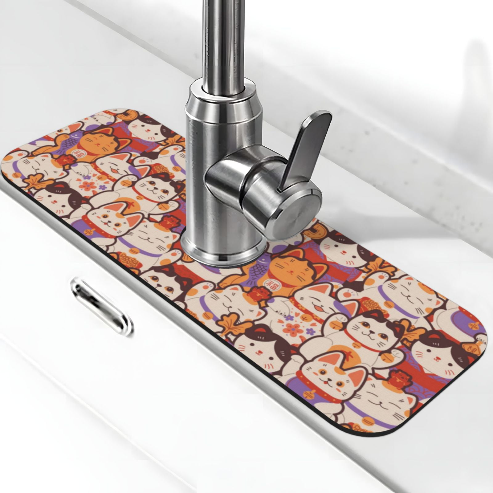 Faucet Mat for Kitchen Sink - Maneki-Neko Cats Fast Drying Absorbent ...
