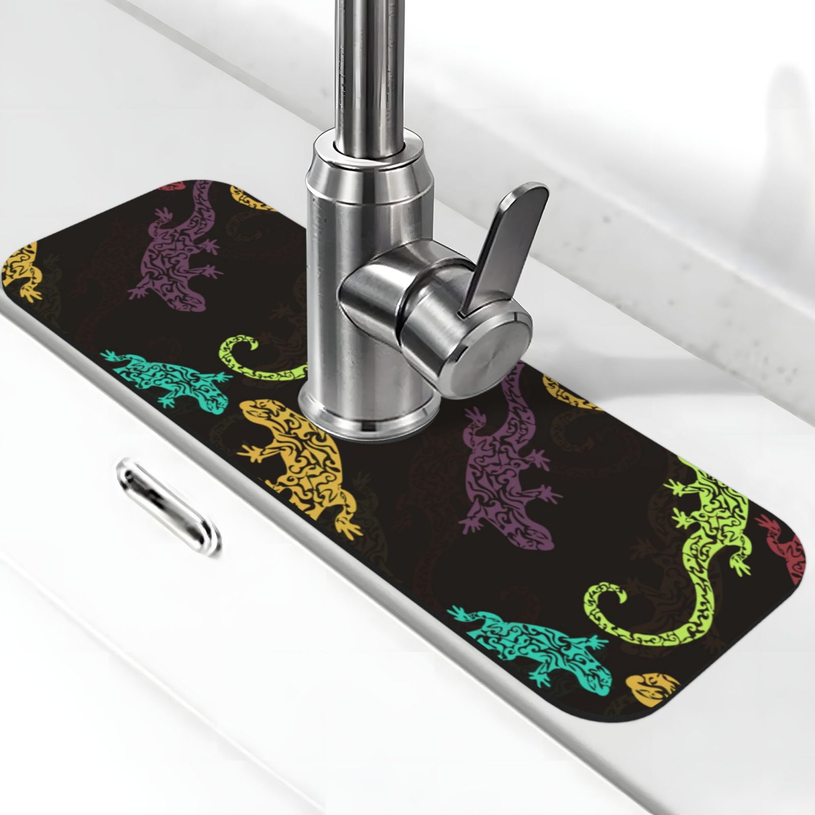Faucet Mat for Kitchen Sink, Minimalist Color Gecko Lizard Cute ...