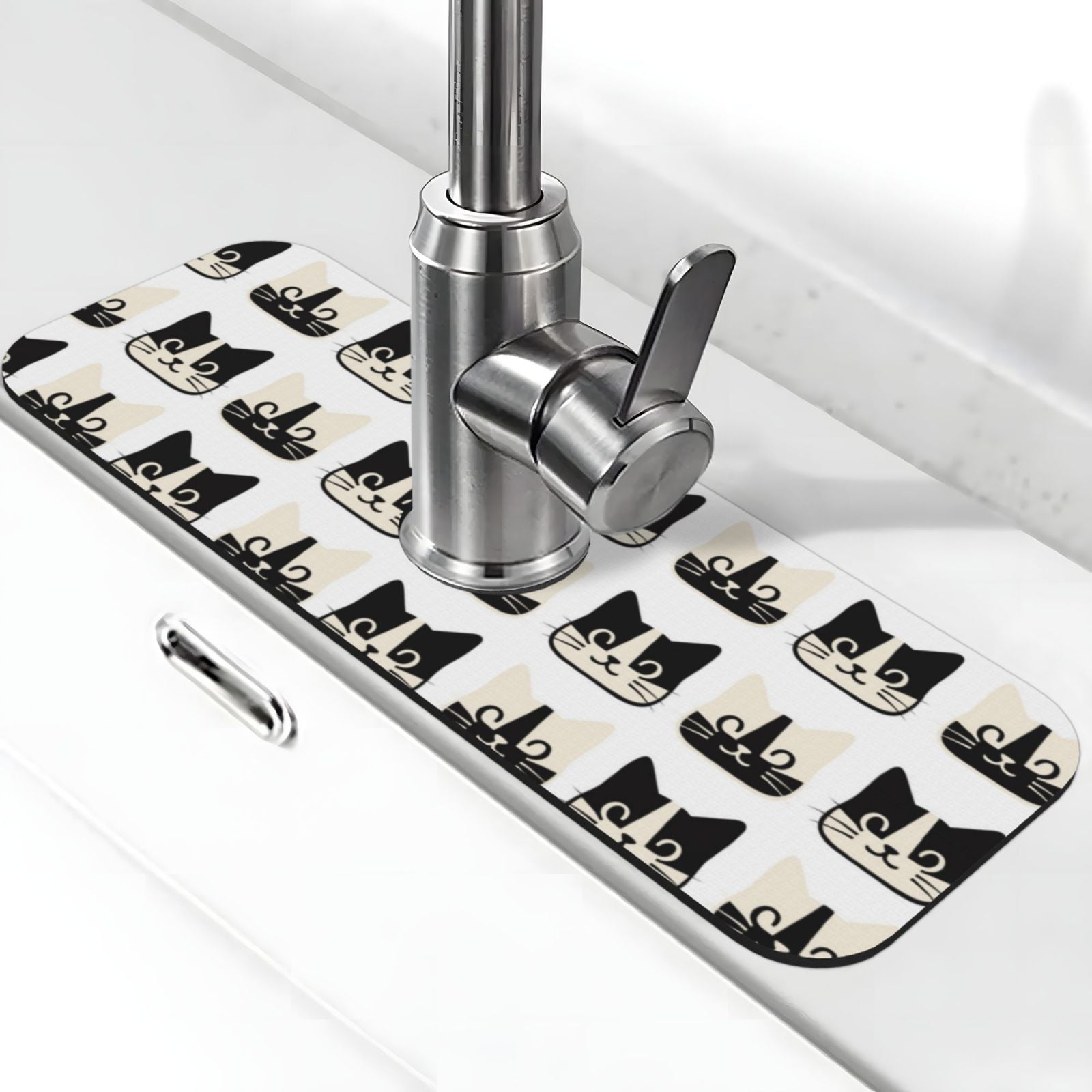 Faucet Mat for Kitchen Sink - Minimalist Cute Cartoon Cat Face ...