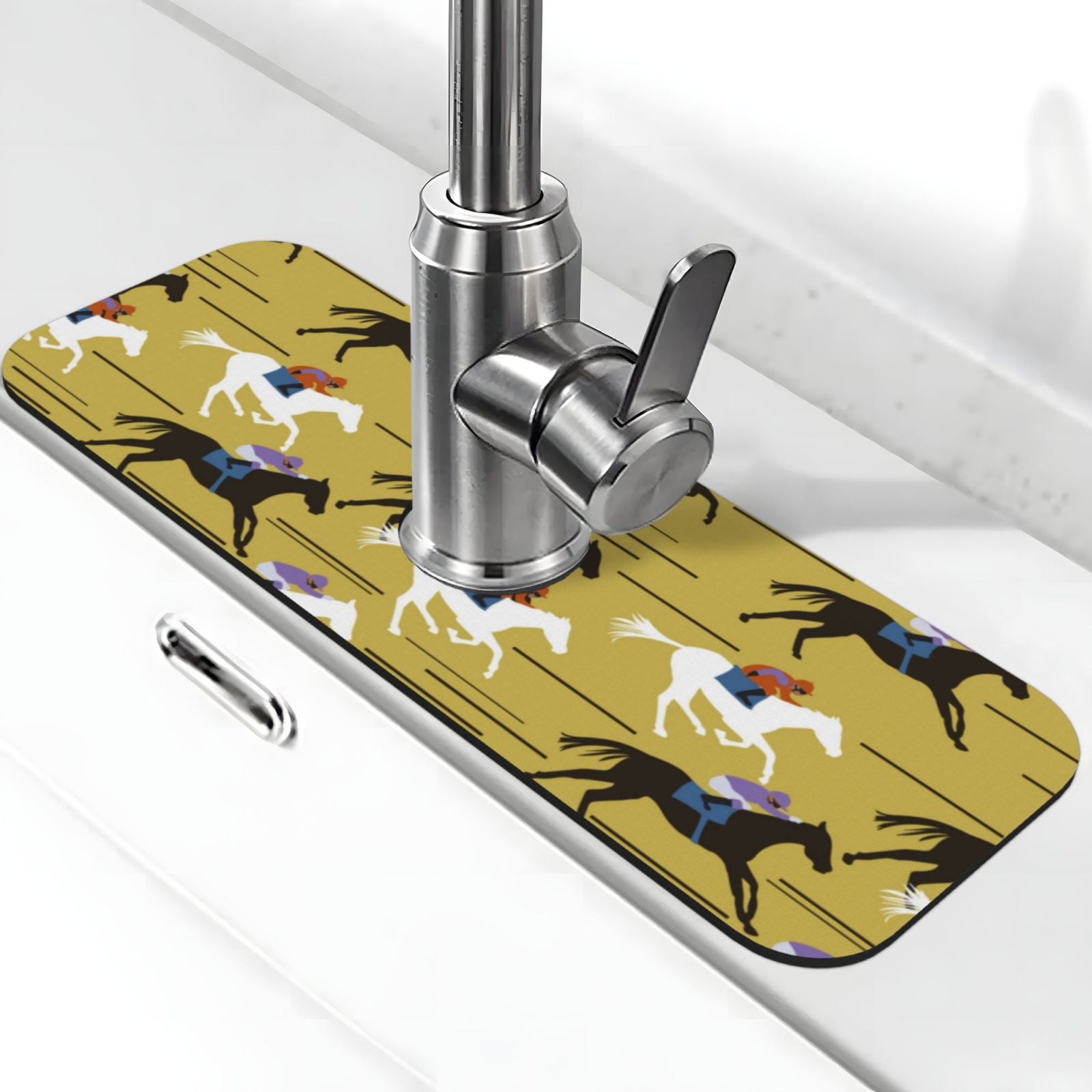Faucet Mat for Kitchen Sink - Minimalist Painted Knight Horse Fast ...
