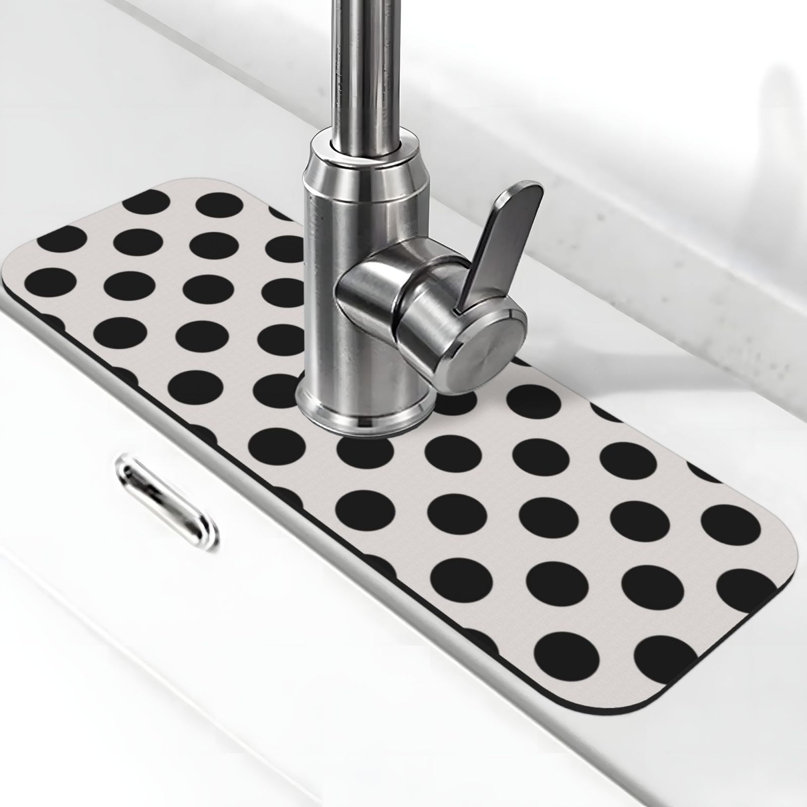 Faucet Mat for Kitchen Sink, Modern black polka dots Cute Absorbent ...
