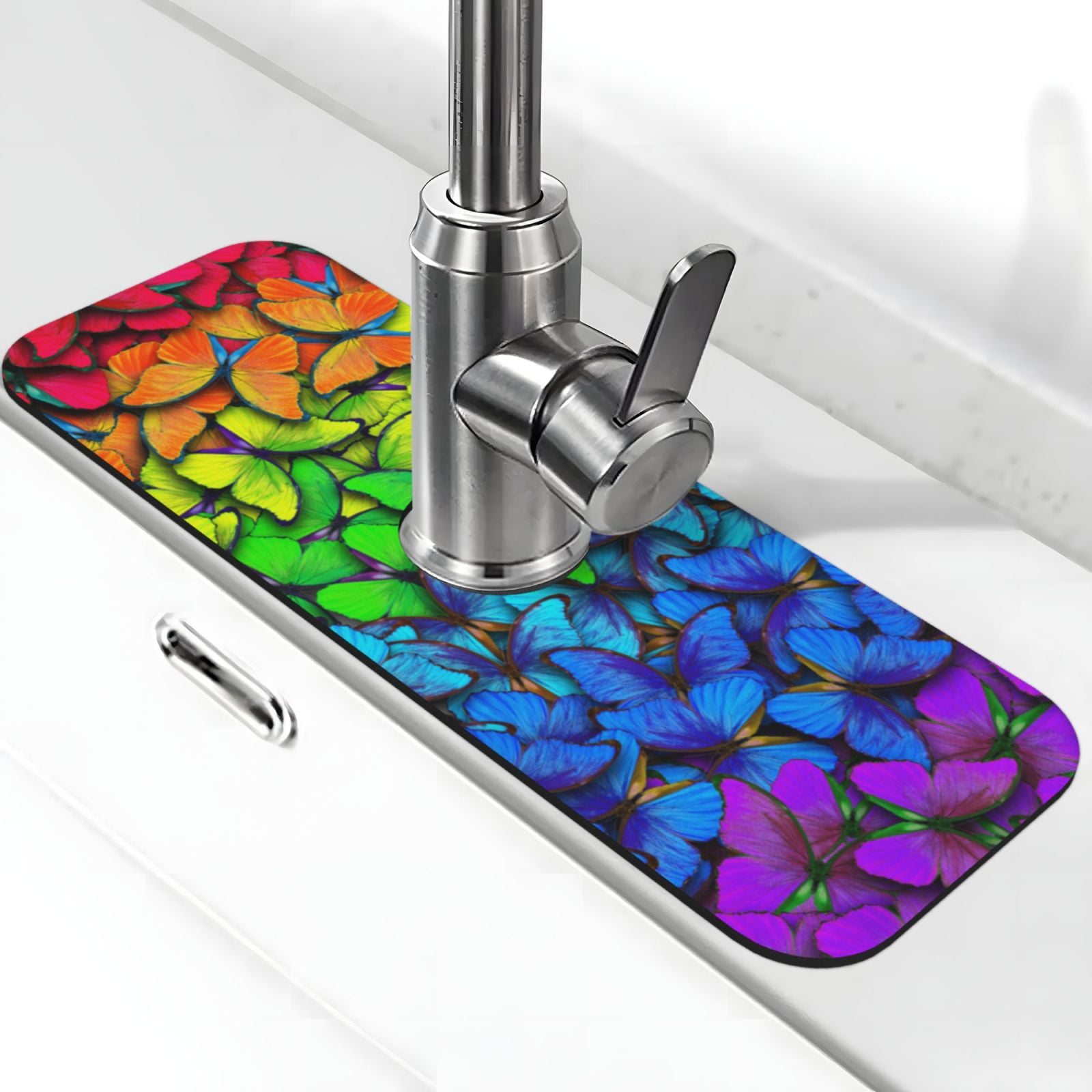 Faucet Mat for Kitchen Sink - Multicolored Butterflies Fast Drying ...