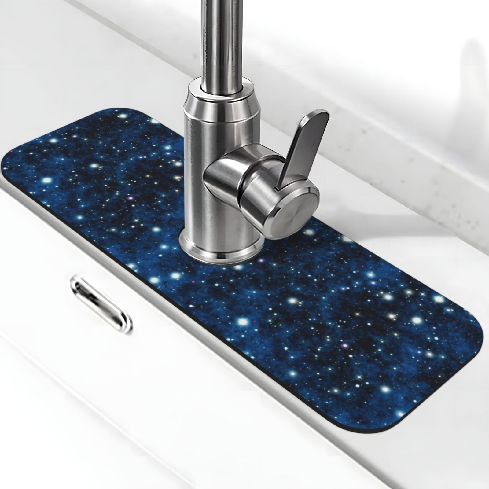Faucet Mat for Kitchen Sink - Night sky blue nebula stars cool ...