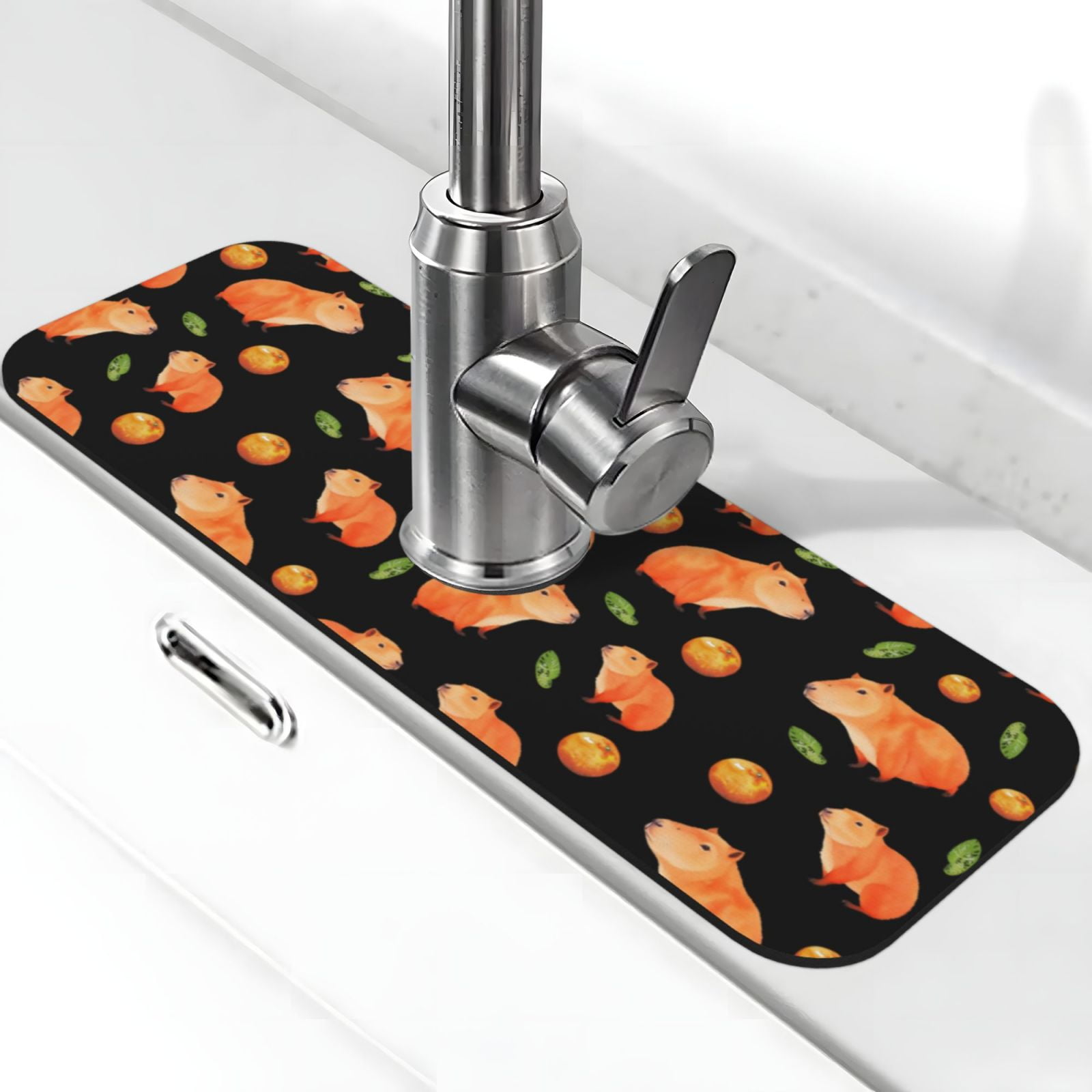 Faucet Mat for Kitchen Sink - Orange and Capybara Fast Drying Absorbent ...