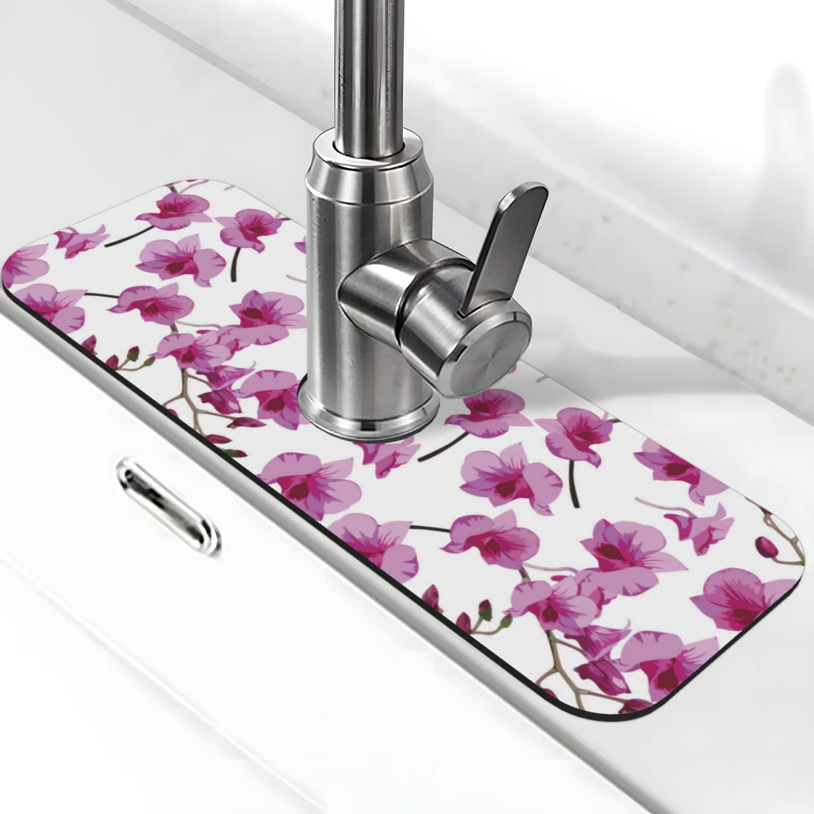 Faucet Mat for Kitchen Sink - Orchids Flowers Purple Fast Drying ...